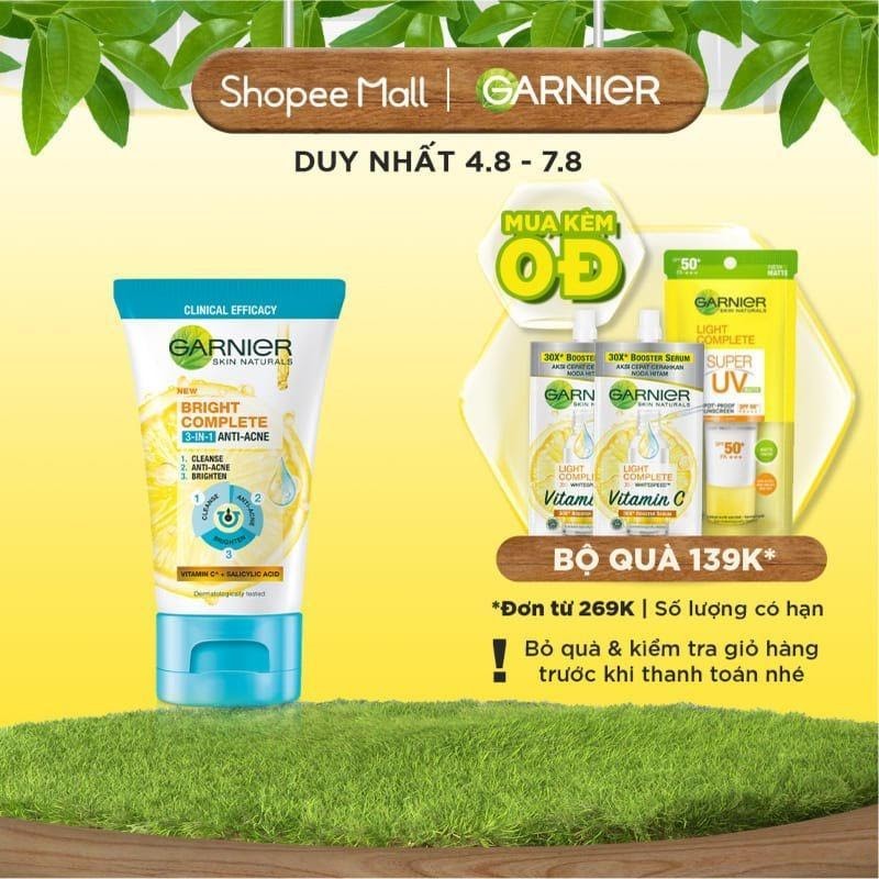 Sữa rửa mặt 3-trong-1 giảm mụn & sáng da Garnier 90ml